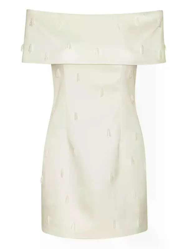 ROTATE BY BIRGER CHRISTENSEN Off-shoulder Beaded Minidress - White