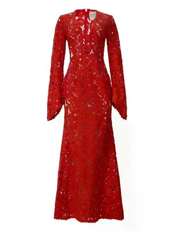 MOOS STUDIO Flame Bloom Lace Maxi Dress