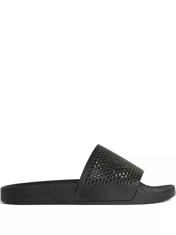 Karl Lagerfeld Leather Perforated Slides - Black
