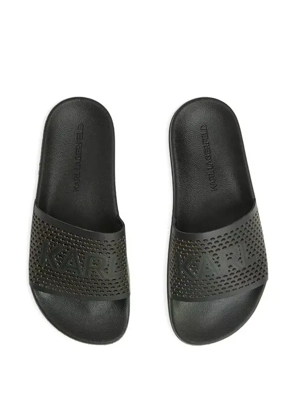 Karl Lagerfeld Leather Perforated Slides - Black
