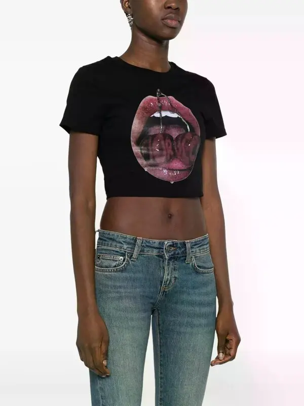 Fiorucci Graphic Print Cropped T-shirt - Black