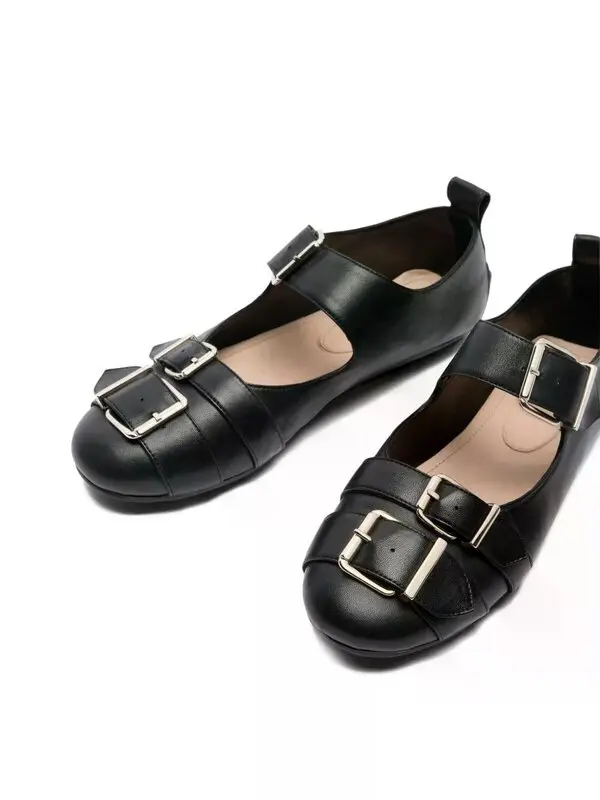 Simone Rocha Leather Buckle Ballet Flats - Black