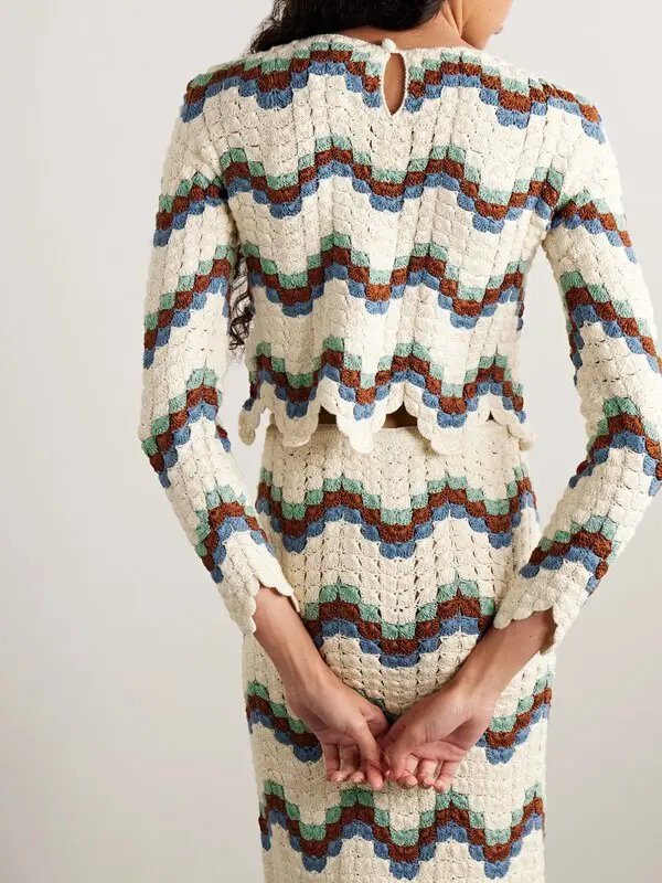 Escvdo Safi Cropped Crocheted Organic Cotton Top - Neutrals