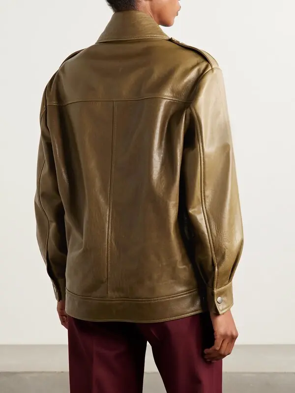 Nour Hammour Drey Textured Leather Jacket - Green
