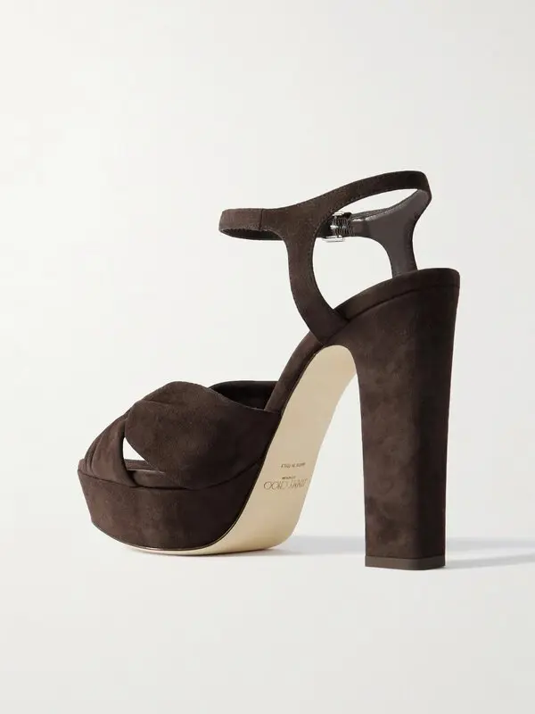 JIMMY CHOO Heloise 120 Knotted Suede Platform Sandals - Brown