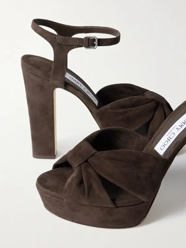 JIMMY CHOO Heloise 120 Knotted Suede Platform Sandals - Brown