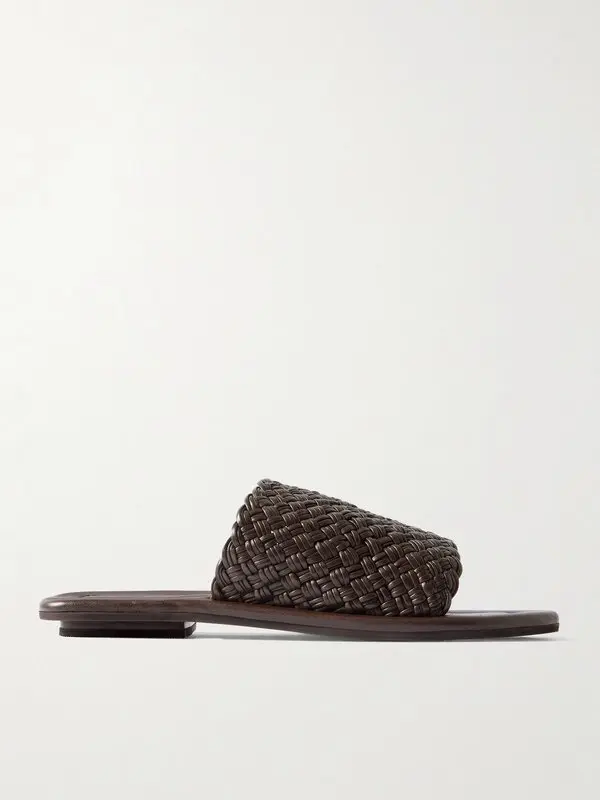 ST. AGNI Woven Leather Flat Sandals - Brown