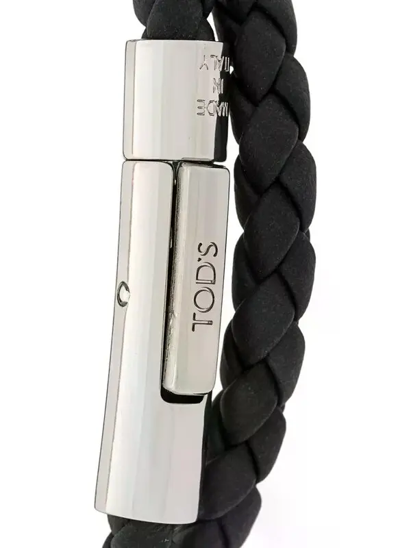 TOD'S Braided Leather Double Layer Bracelet - Black