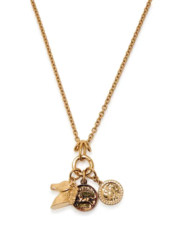 Chloé Metal Necklace With Horse, Logo, And Coin Pendants - Gold