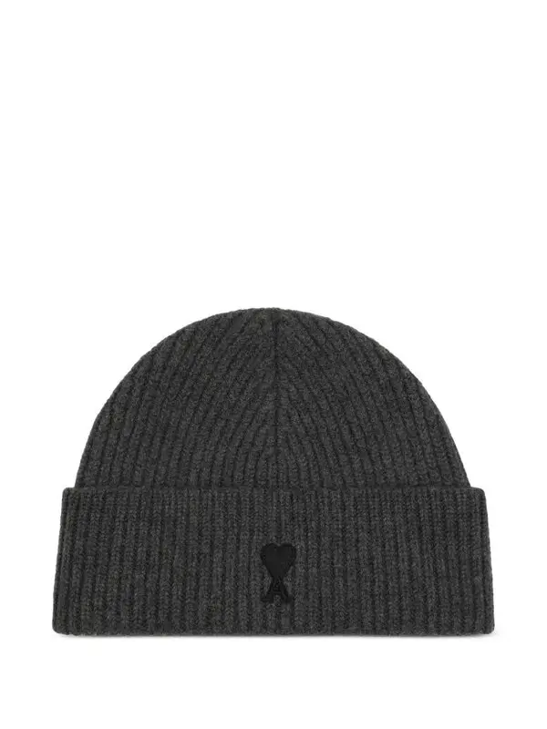 AMI Paris De Coeur Wool Beanie - Grey