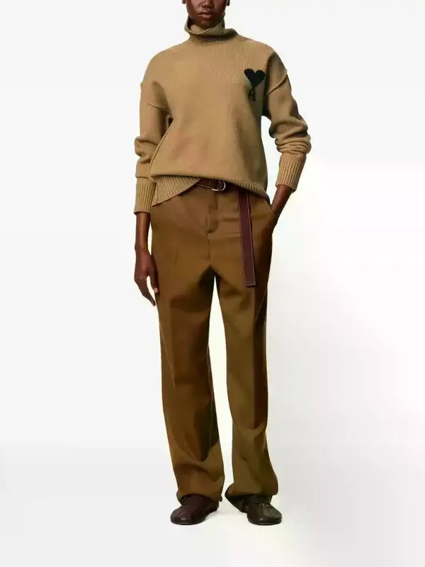 AMI Paris De Coeur Funnel Neck Sweater - Brown
