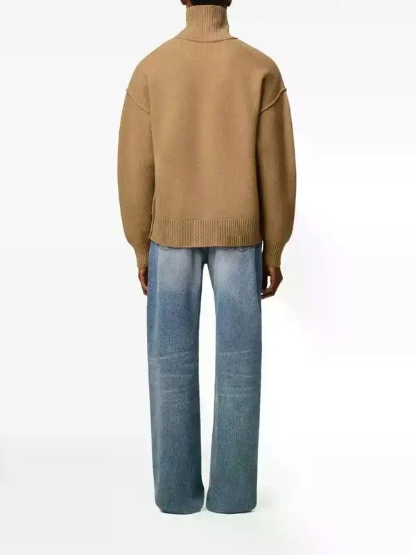 AMI Paris De Coeur Funnel Neck Sweater - Brown