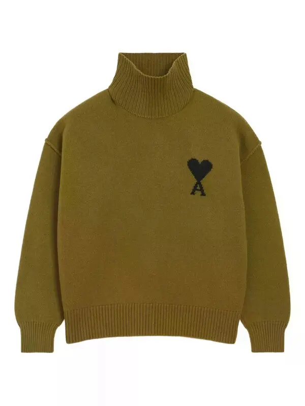 AMI Paris De Coeur Funnel Neck Sweater - Green