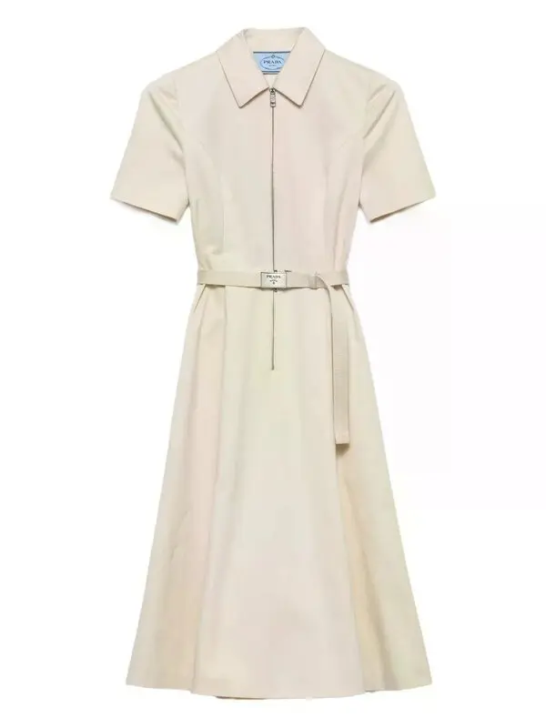 Prada Zip-front Flared Dress - Neutrals
