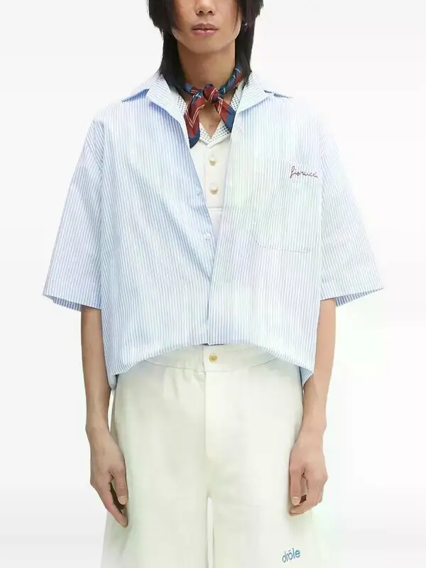 Fiorucci Striped Embroidered Shirt - Blue