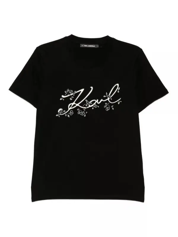 Karl Lagerfeld Logo-embroidered T-shirt - Black