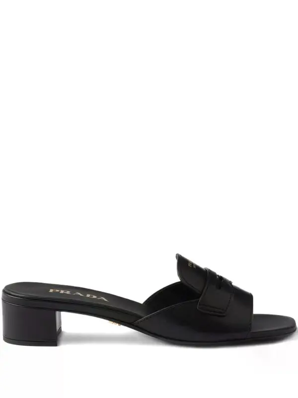 Prada Leather Mules With Lettering Logo