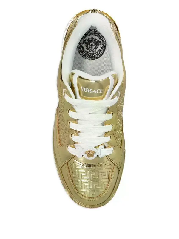 Versace Biggie Basket Metallic Leather Sneakers