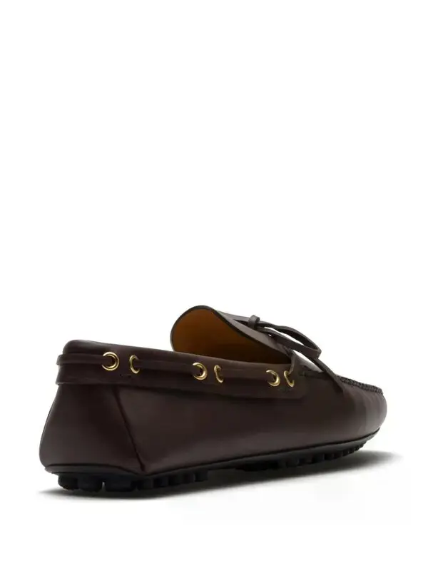Car Shoe Bow Detail Calf Leather Driving Shoes