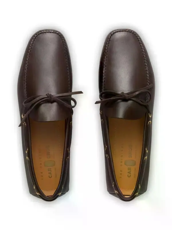 Car Shoe Bow Detail Calf Leather Driving Shoes