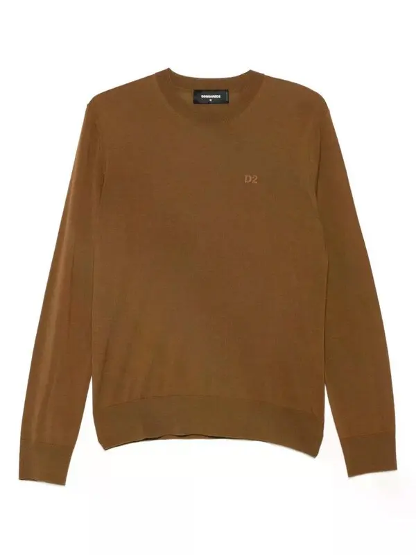 Dsquared2 Logo Embroidered Wool Top - Brown
