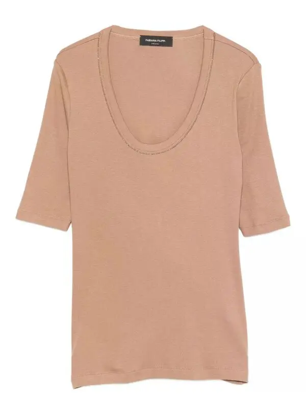Fabiana Filippi Embellished Neckline Top - Brown