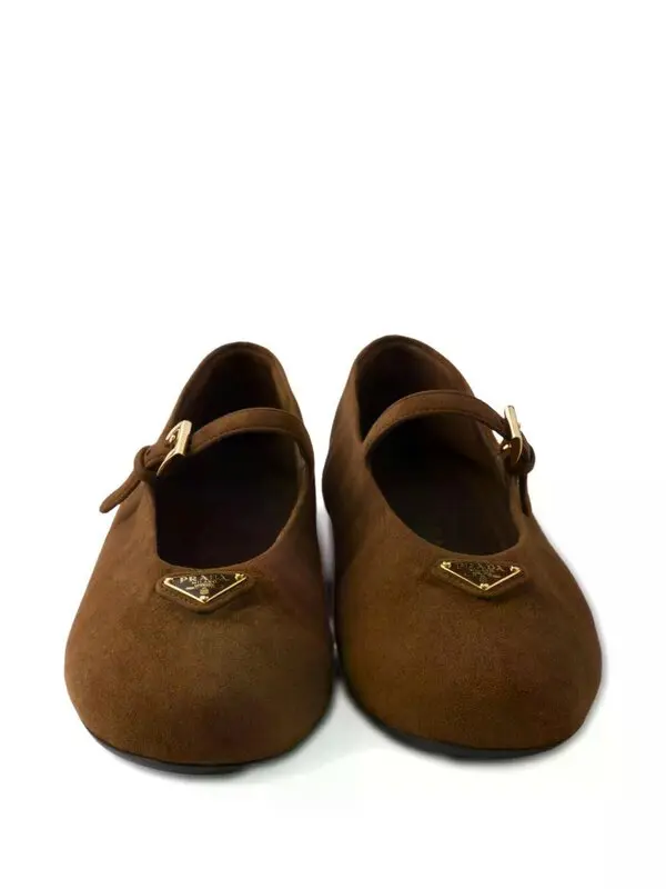 Prada Suede Ballet Flats With Buckle Detail - Brown