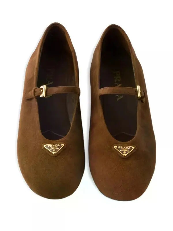Prada Suede Ballet Flats With Buckle Detail - Brown