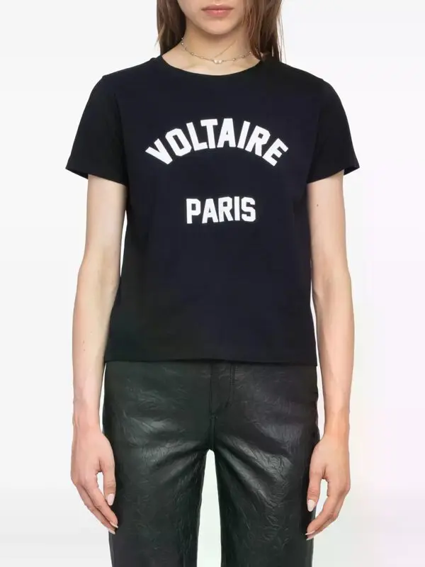 Zadig&Voltaire Alys Cotton T-shirt With Voltaire Paris Inscription - Black