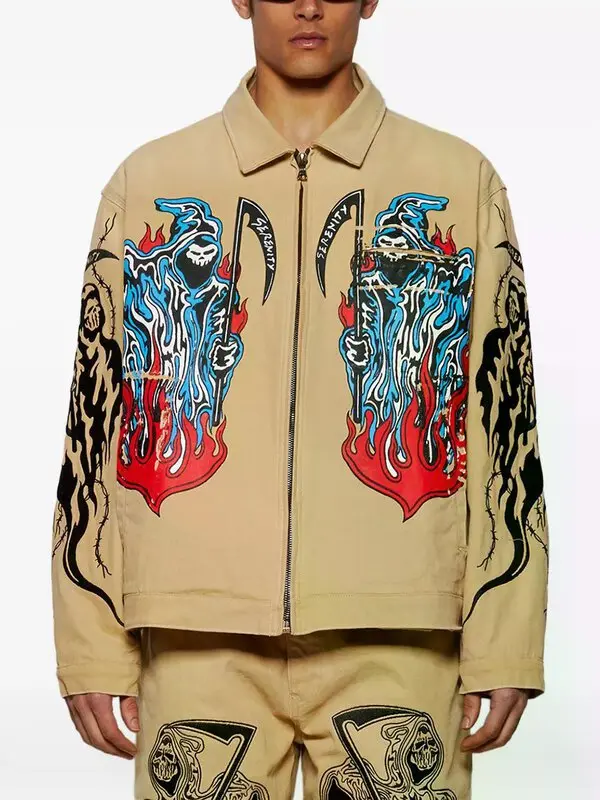 WARREN LOTAS Grim Reaper Print Work Jacket - Neutrals