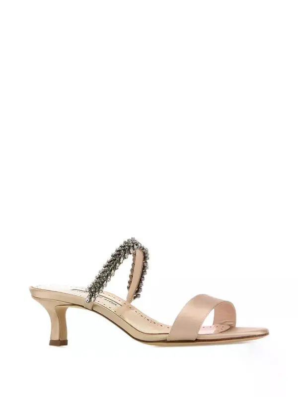 Manolo Blahnik 50mm Beaded Satin Sandals - Neutrals