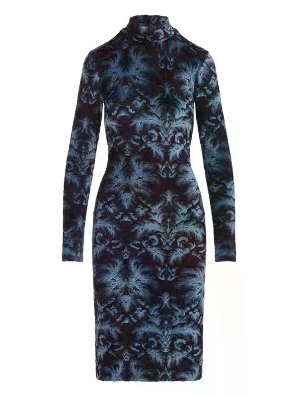 Etro Floral Pattern Mock Neck Midi Dress - Blue