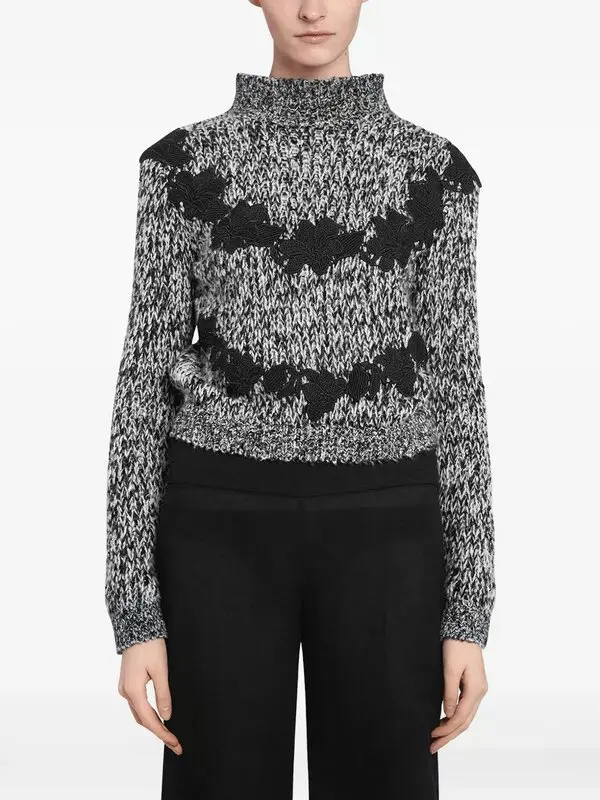 Giambattista Valli High Neck Macramé Embellished Sweater