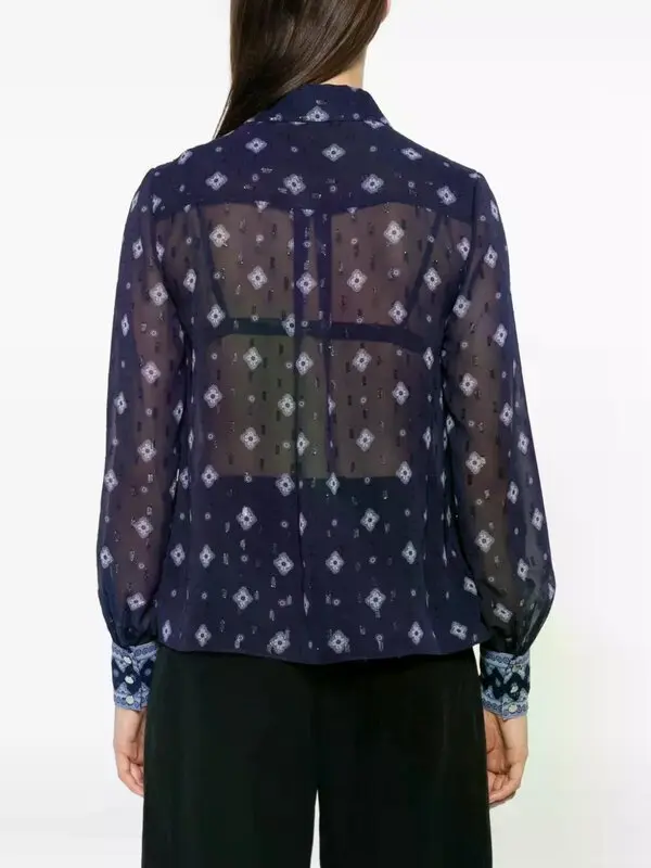 SELF-PORTRAIT Geometric Pattern Chiffon Blouse With Chest Pockets