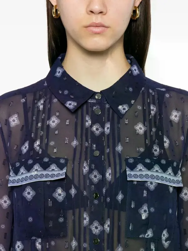 SELF-PORTRAIT Geometric Pattern Chiffon Blouse With Chest Pockets