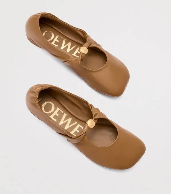 Loewe Nappa Leather Ballerina Flats With Metallic Pebble Detail - Brown