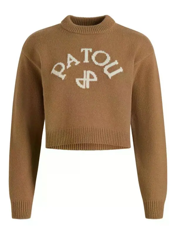 PATOU Intarsia Logo Cropped Jumper - Brown