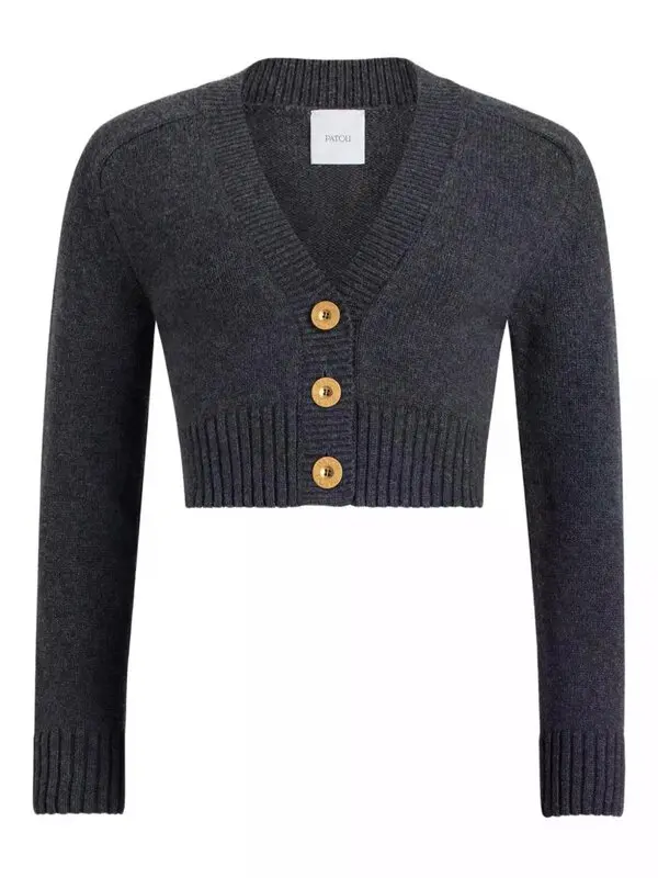 PATOU V-neck Elbow Patch Cardigan - Grey