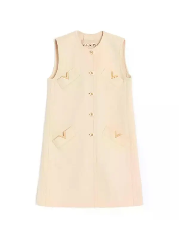 Valentino Garavani Sleeveless Button-up Coat With Vgold Detail - Neutrals
