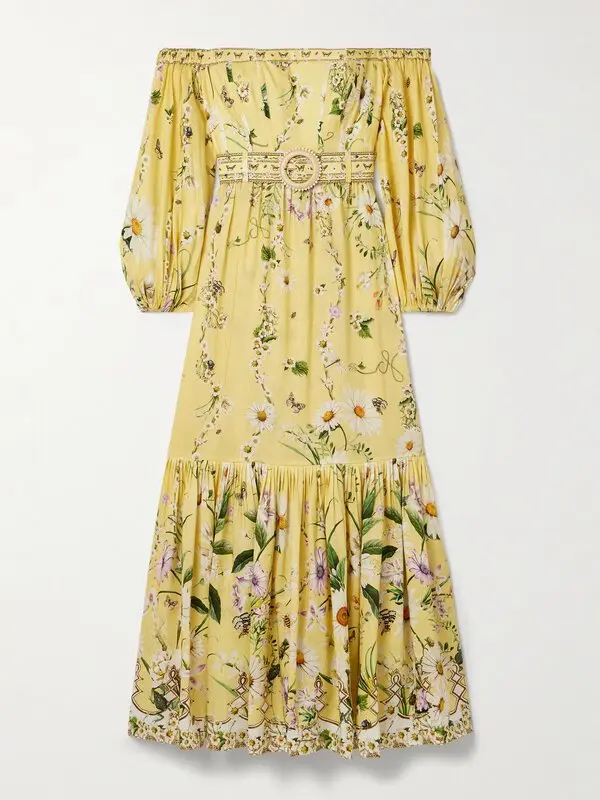 Camilla Off-the-shoulder Floral Print Maxi Dress - Yellow