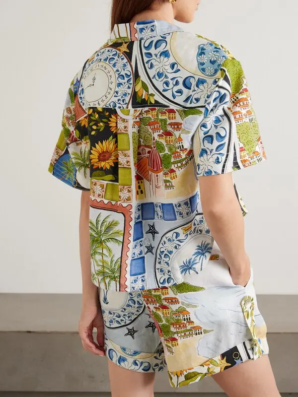Farm Rio Cropped Printed Linen-canvas Shirt