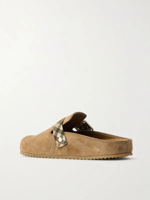 Burberry Urchin Suede Clogs With Checked Straps - Neutrals