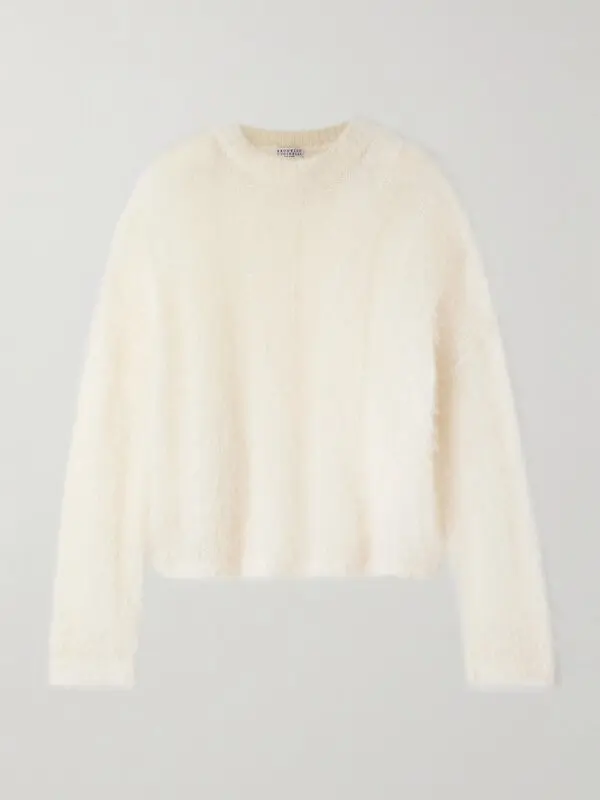 Brunello Cucinelli Open-knit Mohair And Silk-blend Sweater - Neutrals