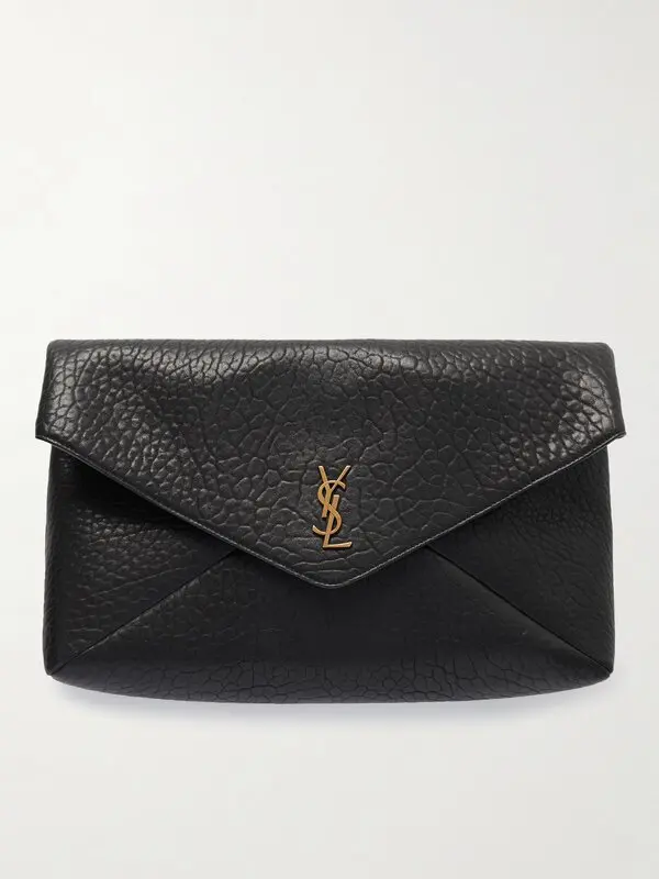 Saint Laurent Cassandre Large Textured Leather Clutch - Black