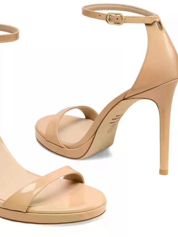 STUART WEITZMAN Patent Leather Platform Ankle-strap Stiletto Sandals - Neutrals