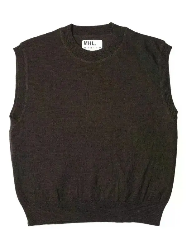 MARGARET HOWELL Sleeveless Sweater With Stripe Detail - Brown