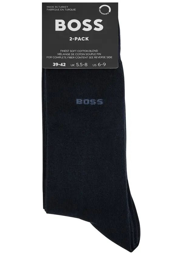 BOSS Logo Cotton-blend Socks Set Of Two - Navy