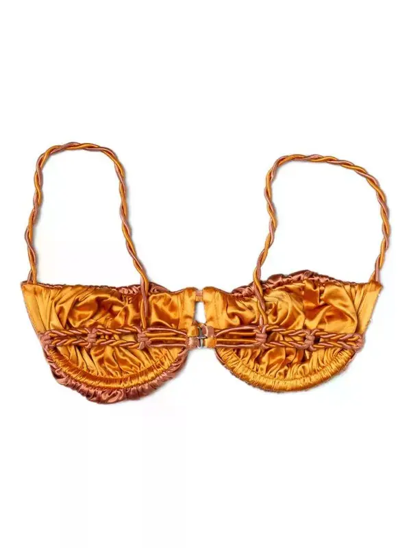 ISA BOULDER Twisted Strap Bikini Top - Brown