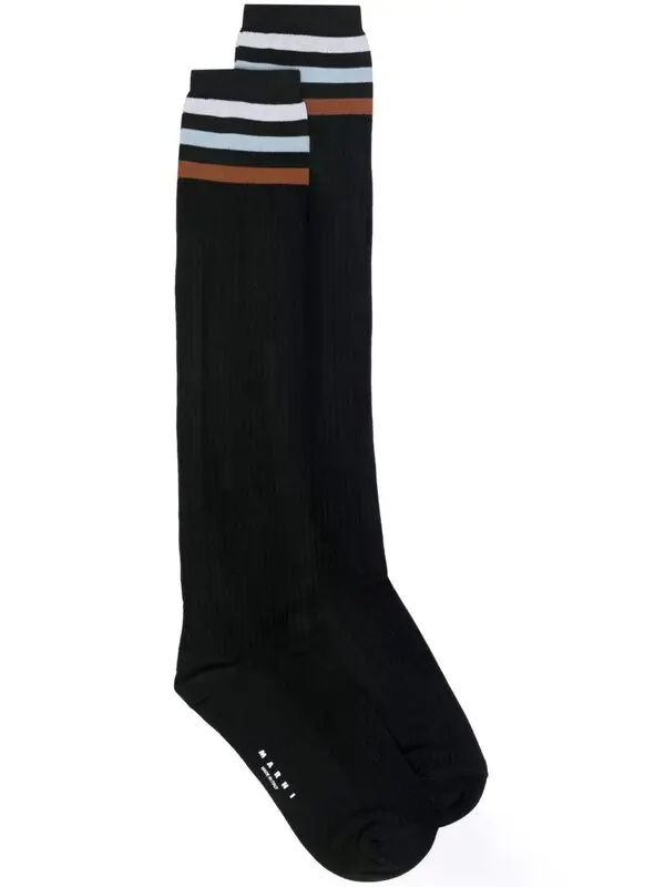 Marni Knee-high Ribbed Socks With Striped Detail - Black