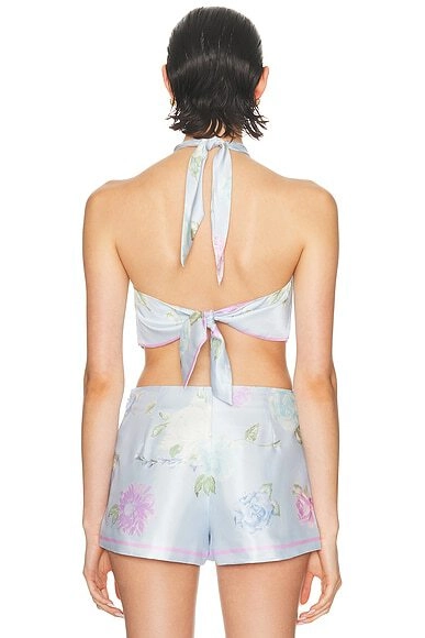 LoveShackFancy Hollison Cropped Halter Top - Amethyst Sky